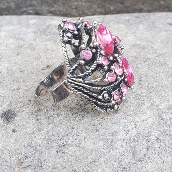 Jewelry | Stunning Big Pink Rhinestone Statement Ring Adjustable Nwot ...